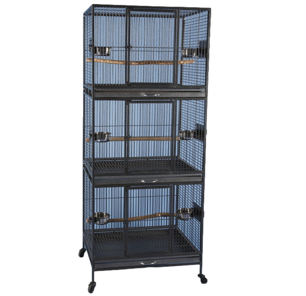 Triple Compartment Bird Cage 36" x 24" x 71" with Stand (Black Vein ...