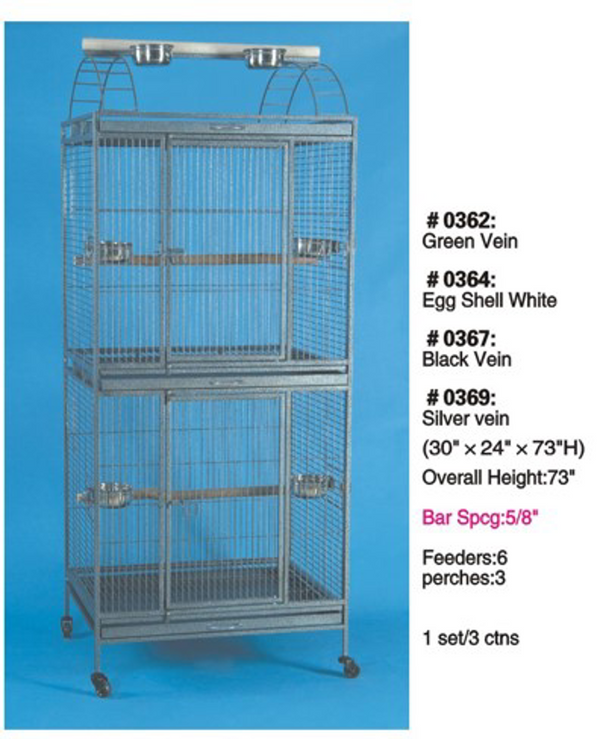 Double Bird Cage with Play Pan 30" x 24" x 73" Parrot with Stand (Egg ...